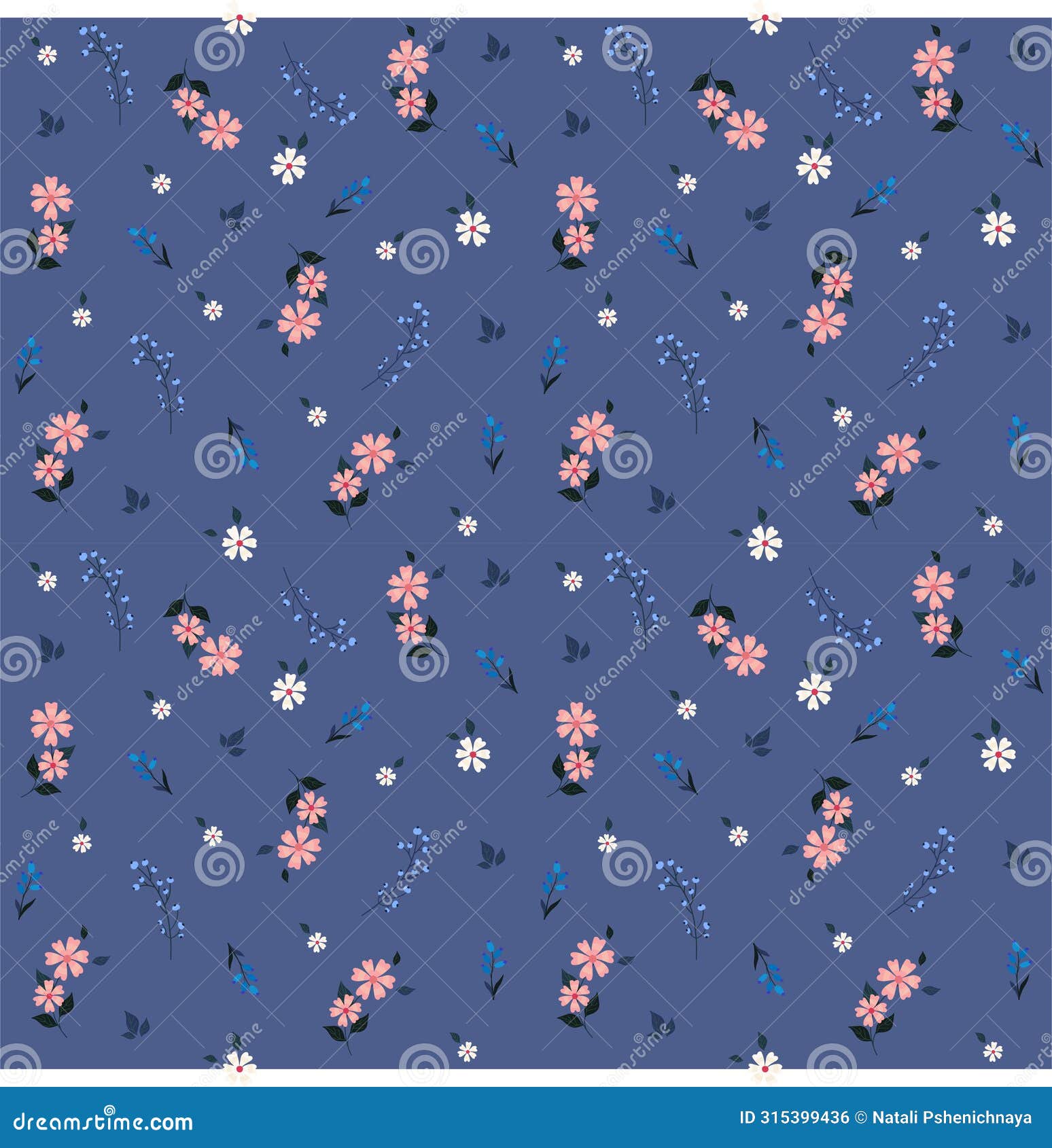 Seamless Flower Pattern Blue Background. Vector Illustration Stock ...