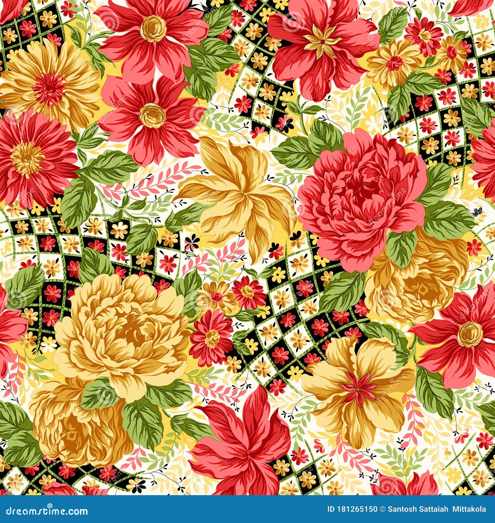 Seamless Flower Pattern with Cream Background Stock Illustration ...