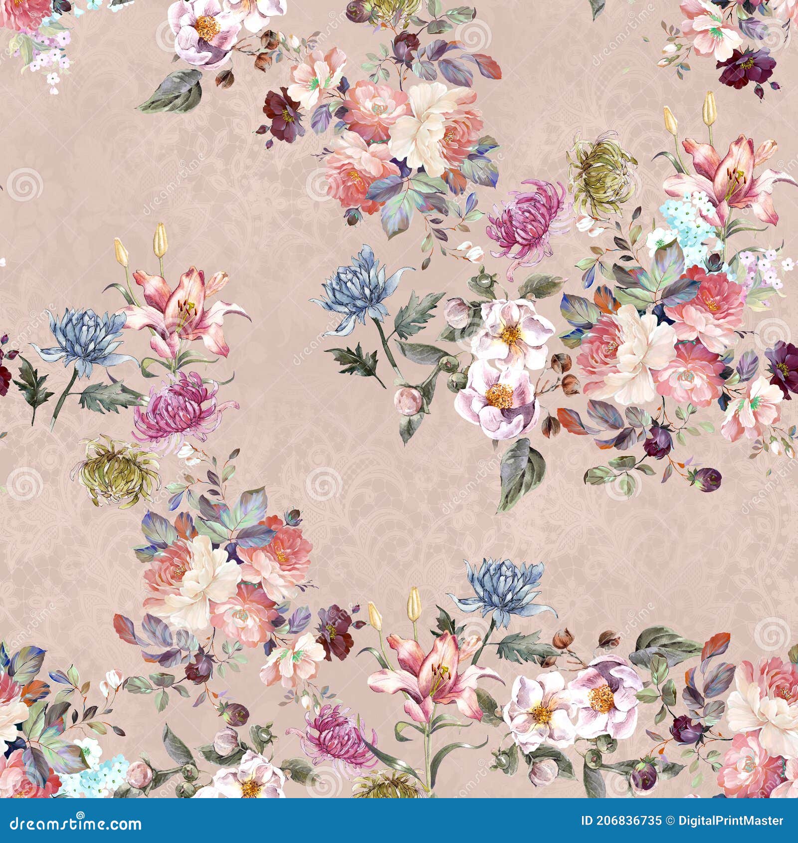 Seamless Flower Pattern Design for Digital Print Fabric Multicolored ...