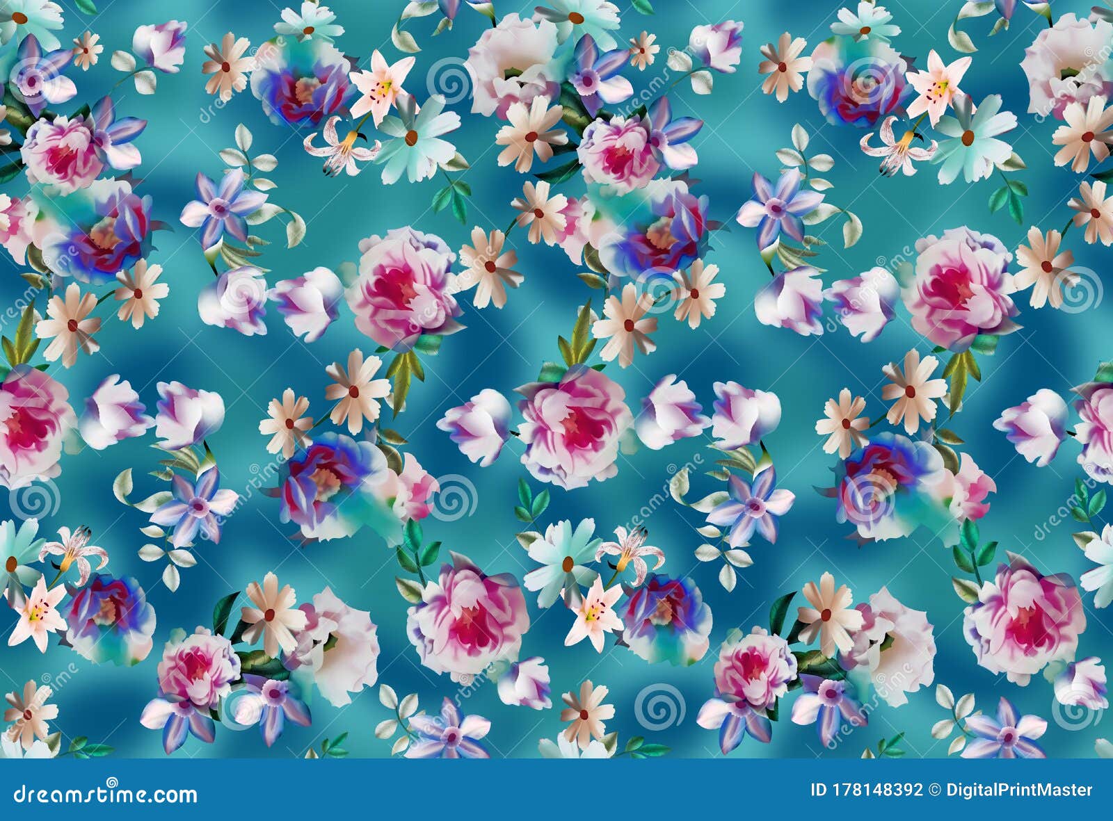 Seamless Flower Pattern Faded Evenly Placed Stock Photo - Image of ...