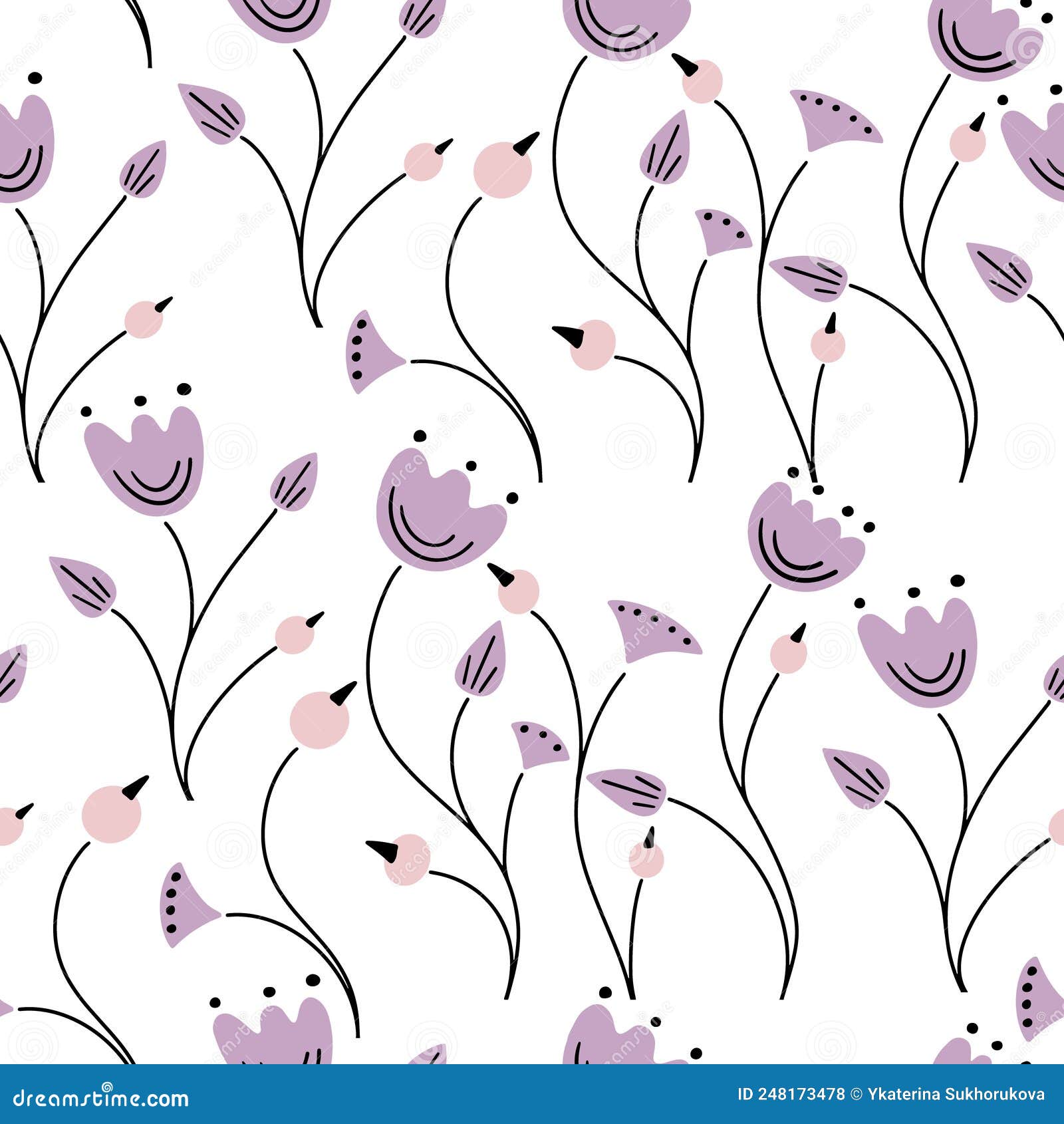 Seamless Flower Pattern. Flat Botanical Ornament with Minimalistic ...