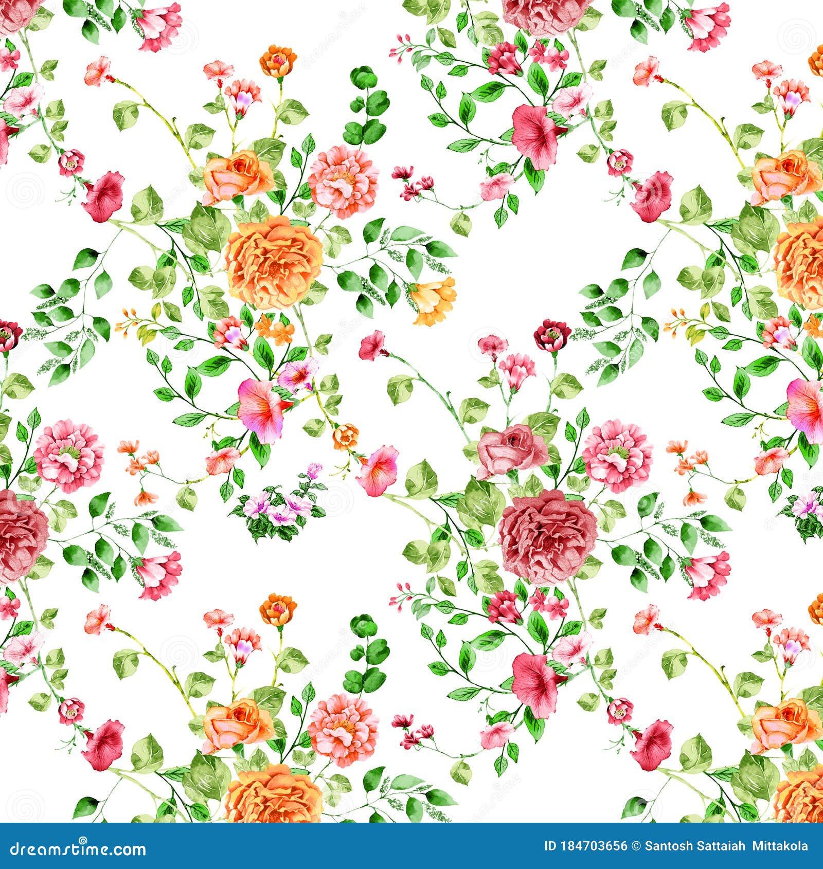 Seamless Flower Pattern Floral Allover Design with Background Stock ...