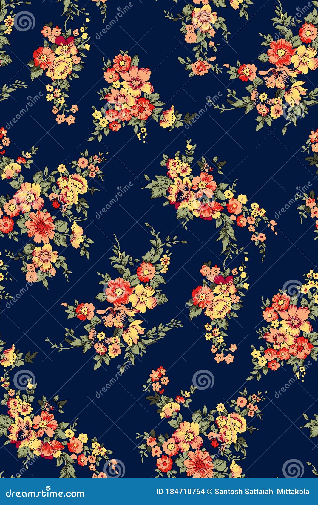 Seamless Flower Pattern Floral Allover Design with Background Stock ...