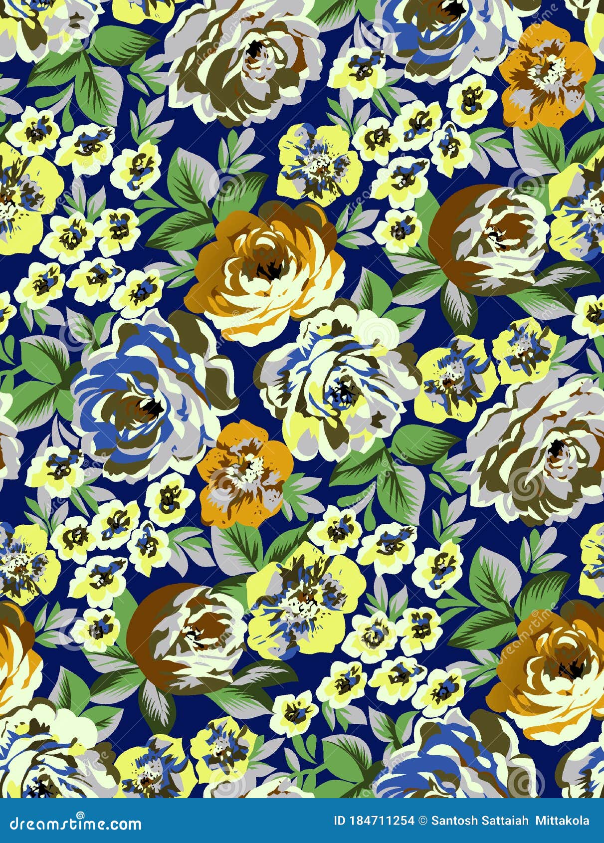 Seamless Flower Pattern Floral Allover Design with Background Stock ...