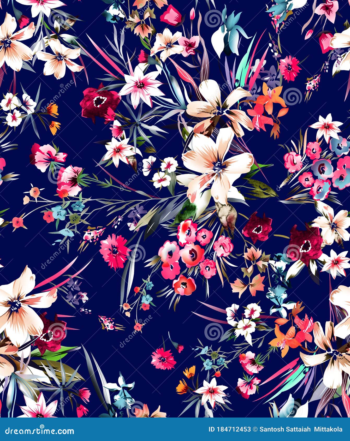 Seamless Flower Pattern Floral Allover Design with Background Stock ...