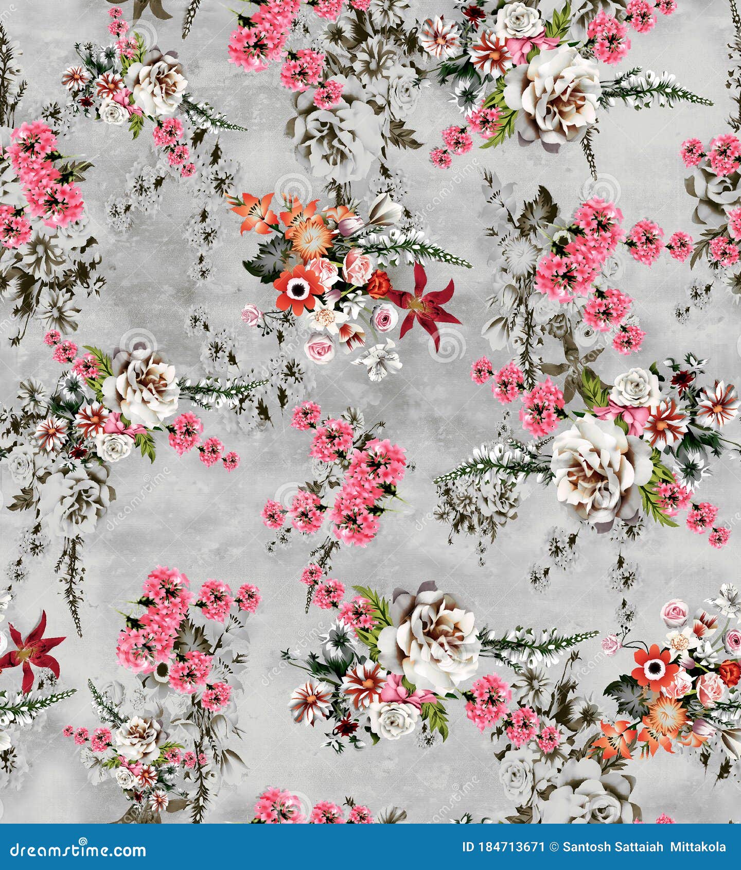 Seamless Flower Pattern Floral Allover Design with Background Stock ...