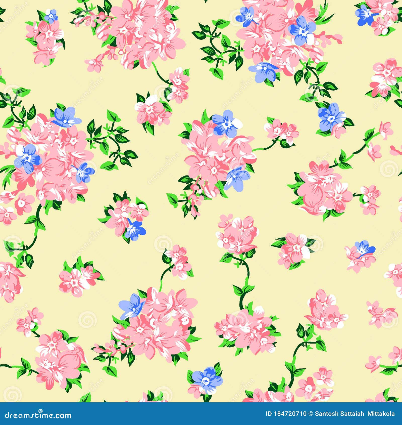 Seamless Flower Pattern Floral Allover Design with Background Stock ...