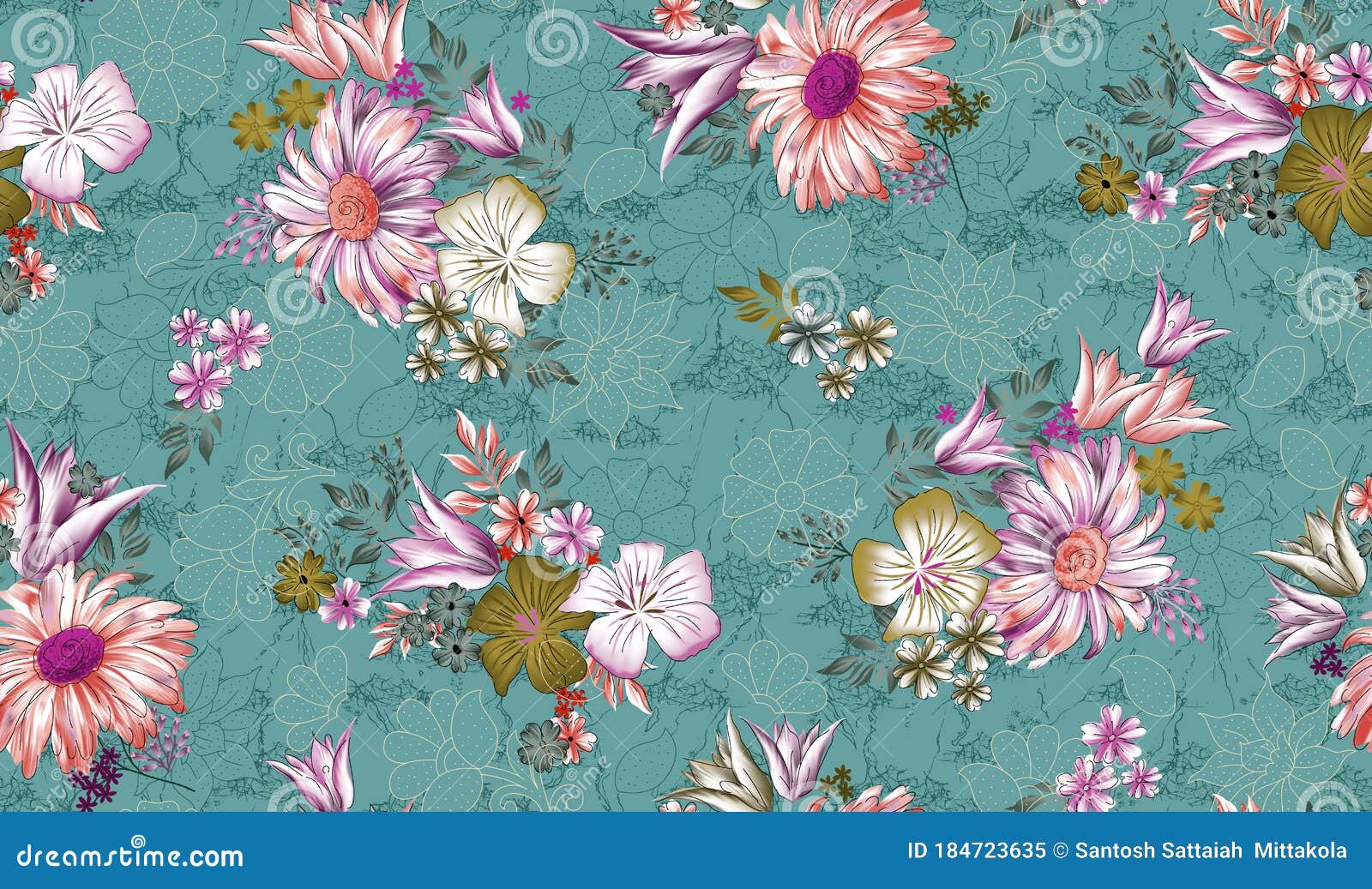 Seamless Flower Pattern Floral Allover Design with Background Stock ...