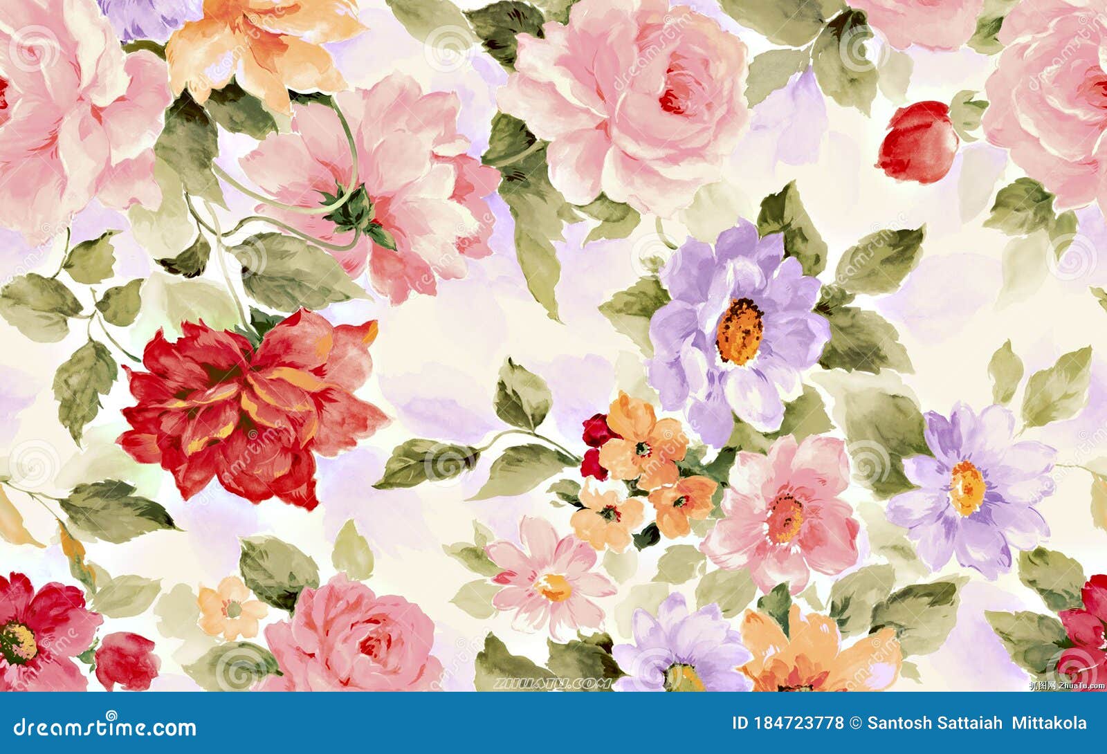 Seamless Flower Pattern Floral Allover Design with Background Stock ...