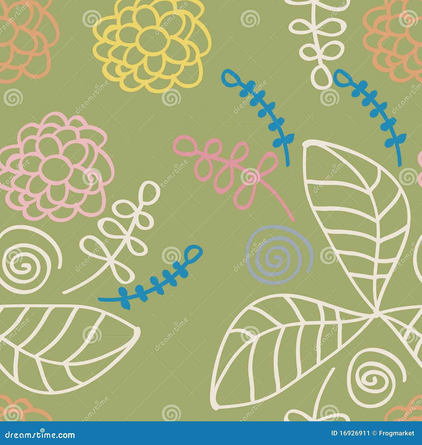 Seamless Flower Pattern Green Stock Vector - Illustration of yellow ...