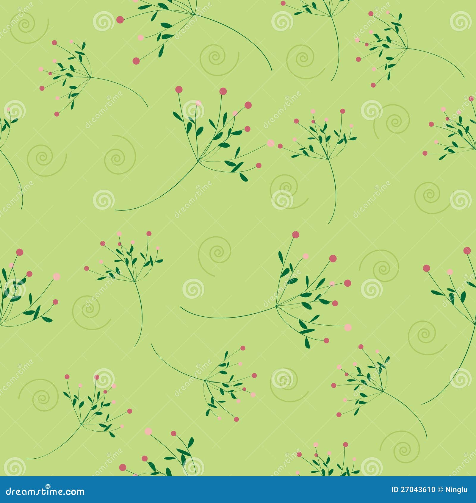 Seamless Flower Pattern Green Background Stock Vector - Illustration of ...
