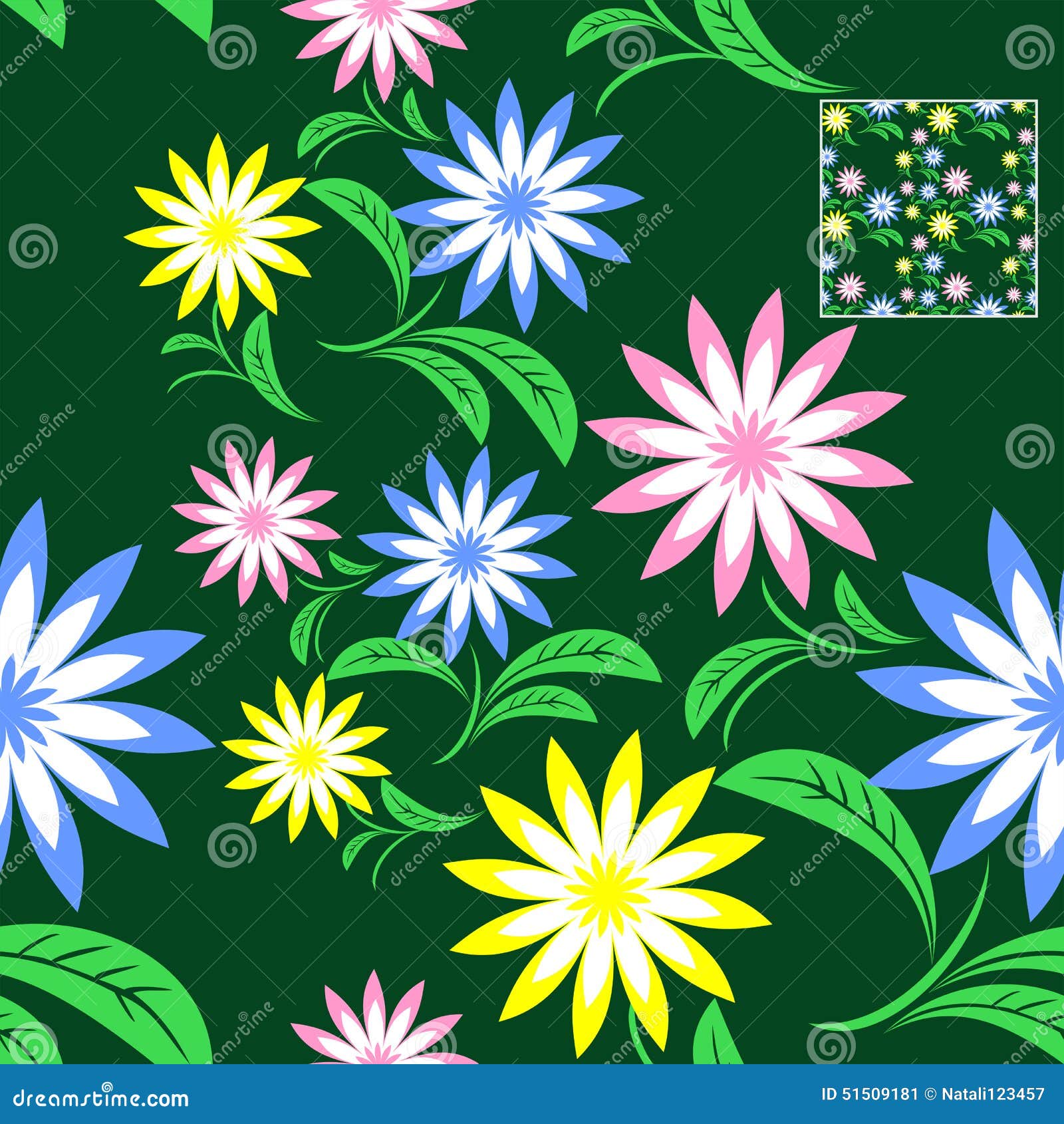 Seamless Flower Pattern on Green. Stock Vector - Illustration of design ...