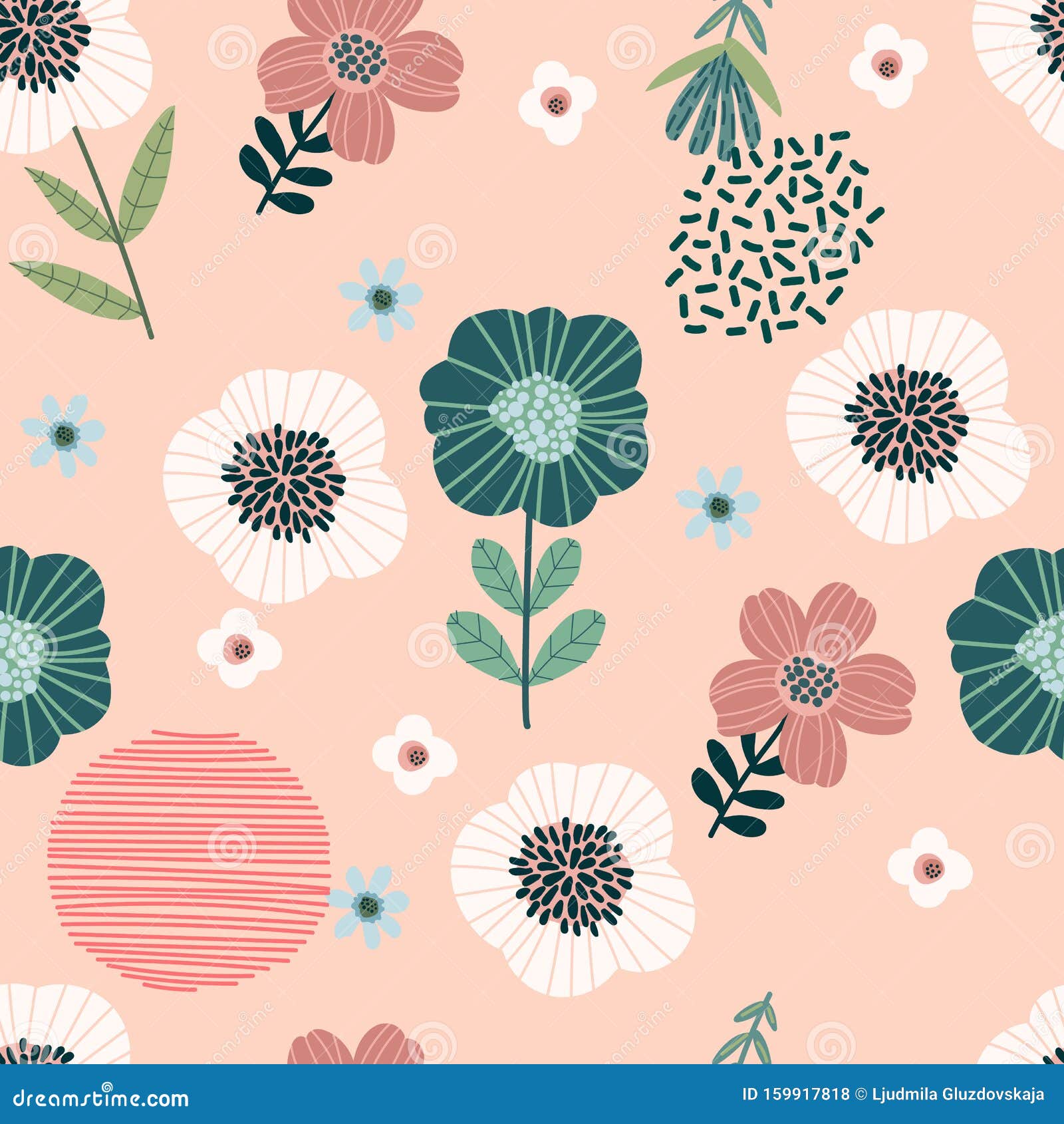 Seamless Flower Pattern in Modern Style, Vector Illustration for ...