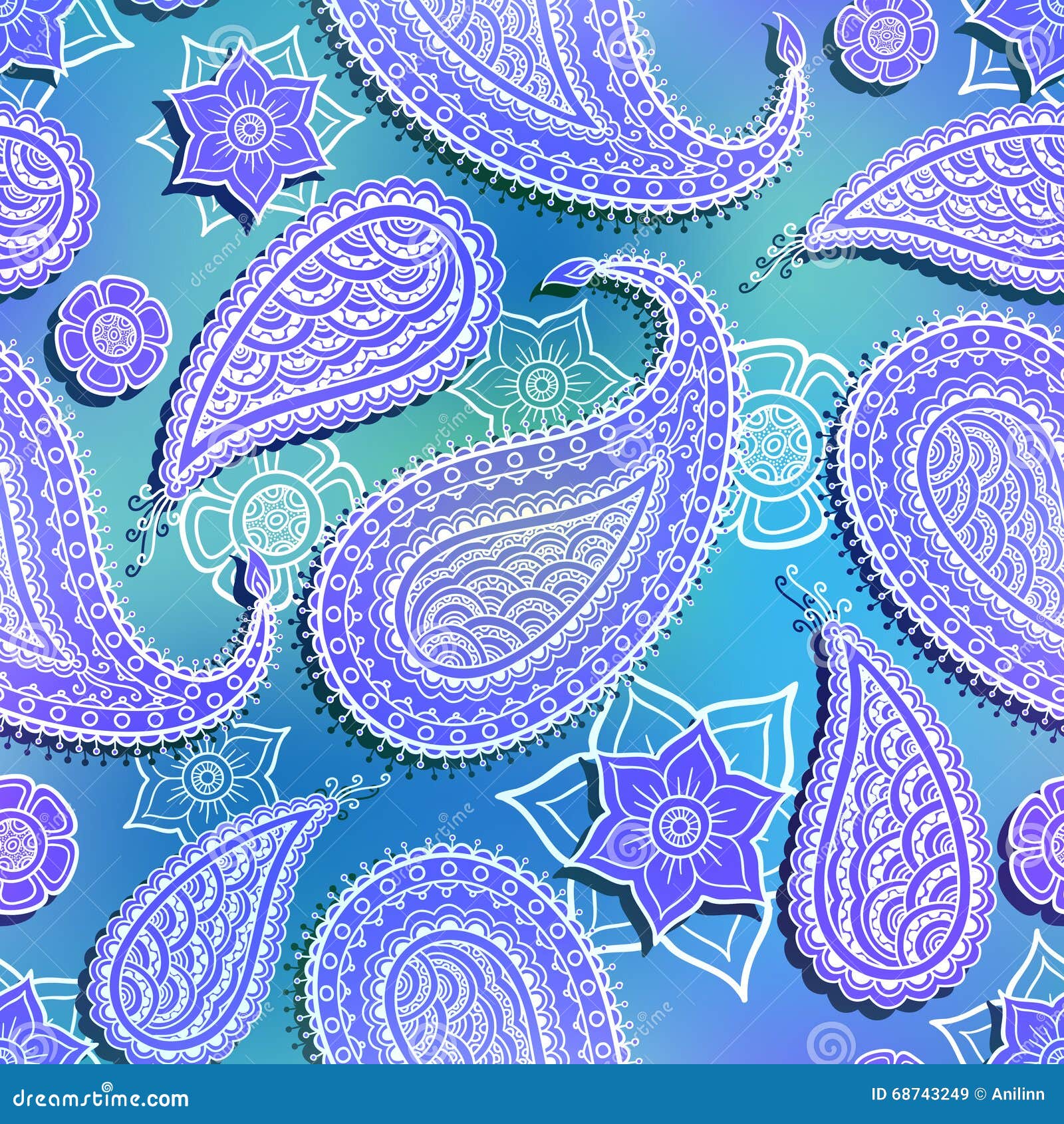 Seamless Flower Pattern Paisley Turquoise Blue Stock Vector ...