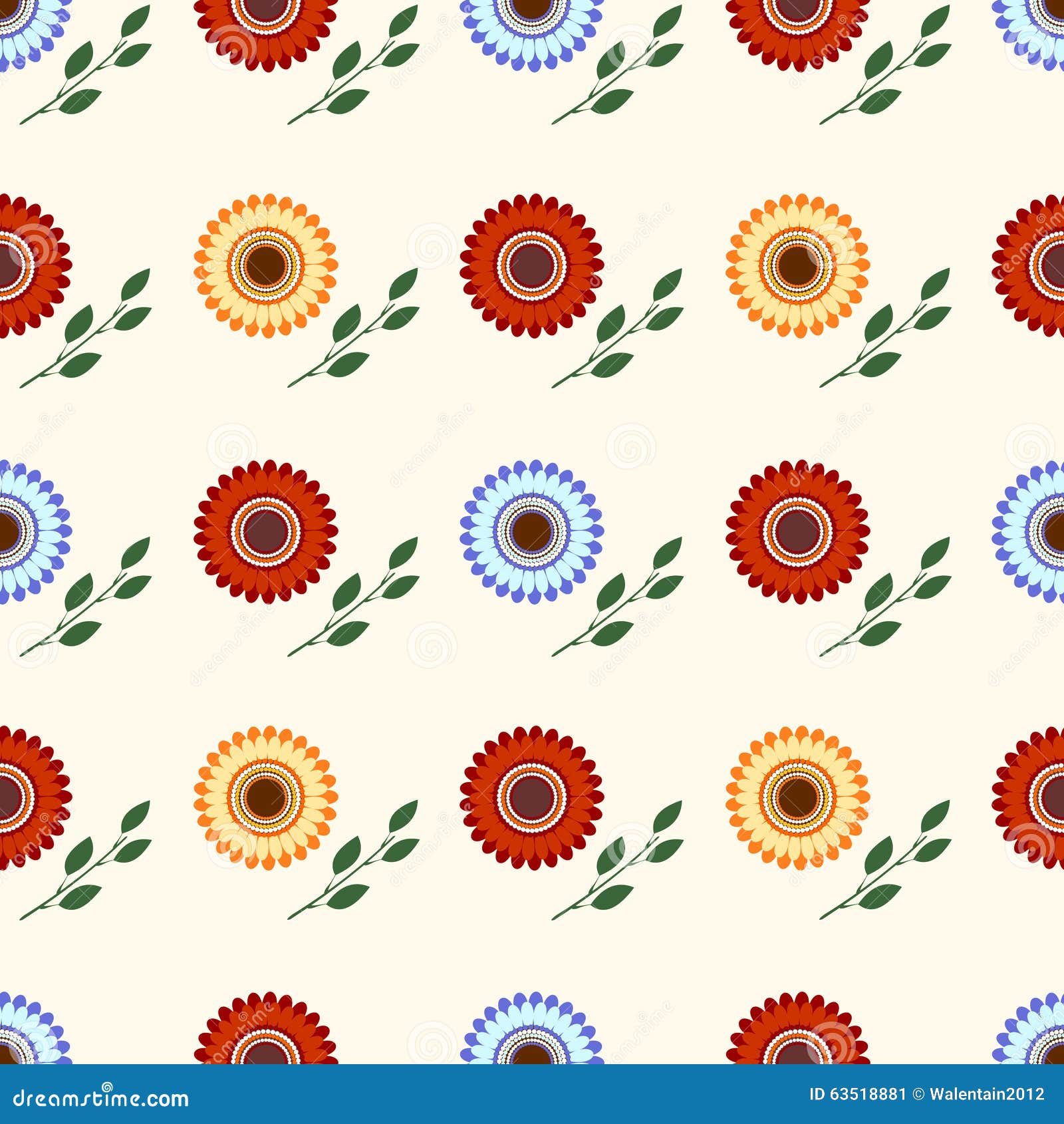 Seamless Flower Vector Pattern, Symmetrical Background with Colorful ...