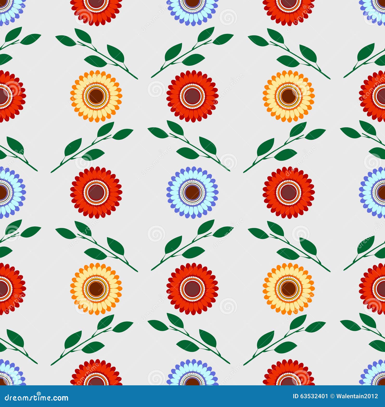 Seamless Flower Vector Pattern, Symmetrical Background with Colorful ...