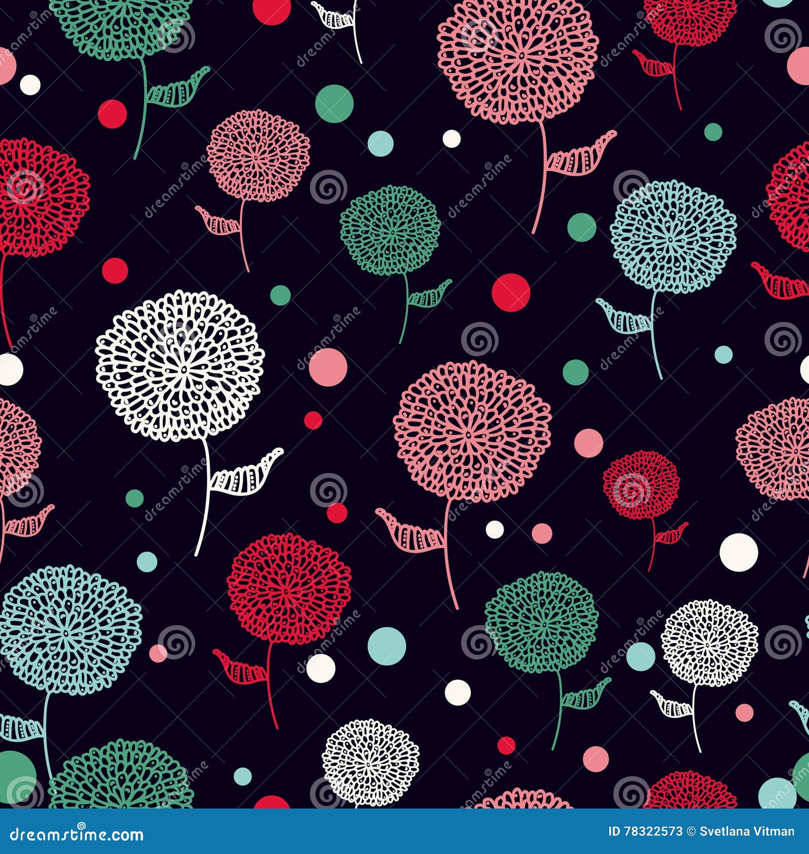 Seamless Flower Violet Night Color Doodle Background Pattern Stock ...