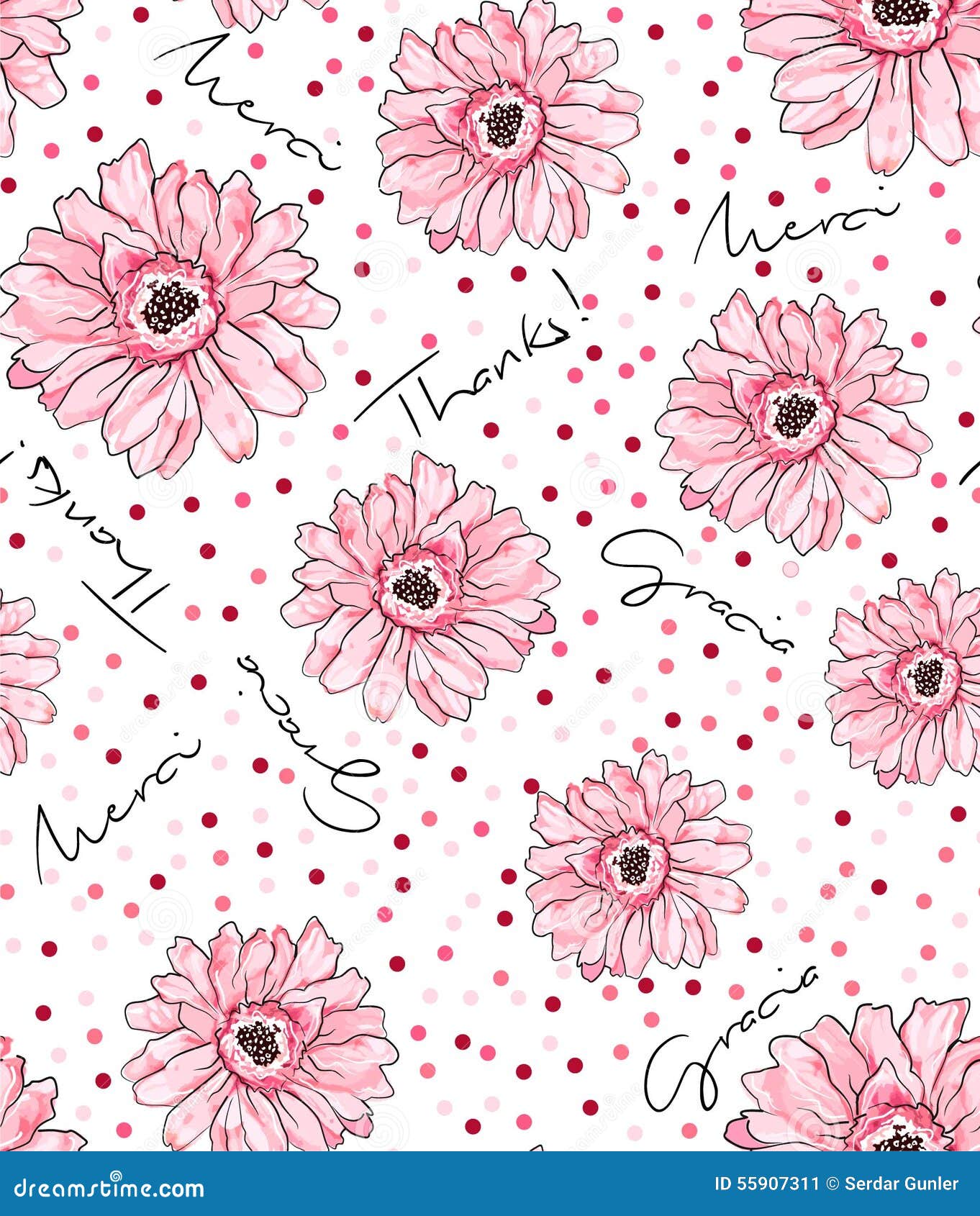 Seamless Flowers and Dot Pattern Stock Vector - Illustration of flowers ...