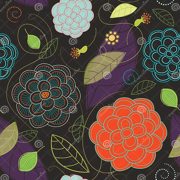 Seamless Flowers and Leaves Pattern Stock Vector - Illustration of ...