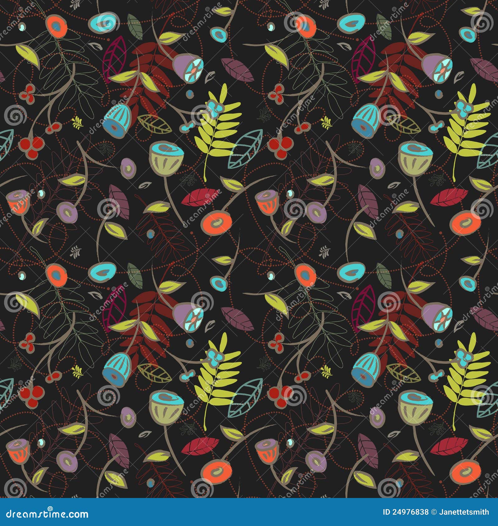 Seamless Flowers and Leaves Pattern Stock Vector - Illustration of ...