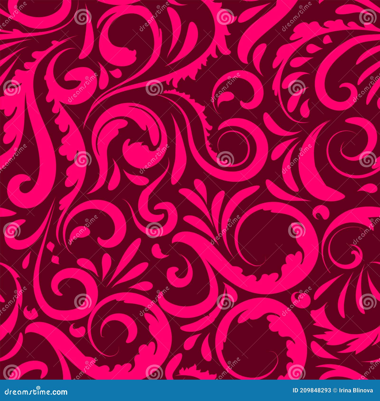 Seamless Flowers Pattern, Curls, Curls Pink Background Print Stock ...