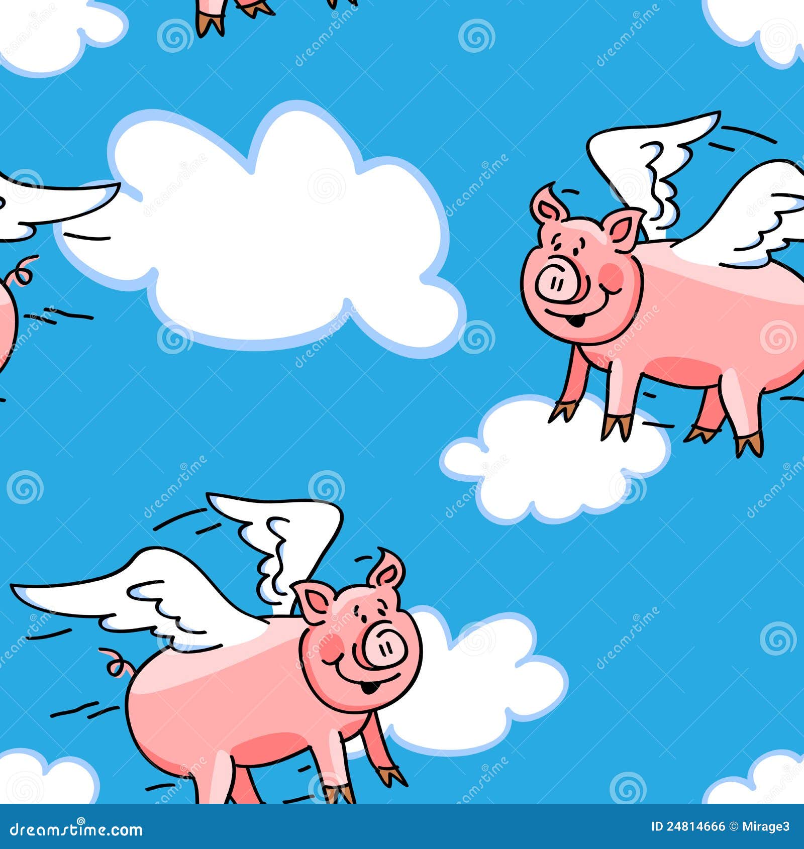 Seamless Flying Pig Pattern Stock Vector - Illustration of humor ...