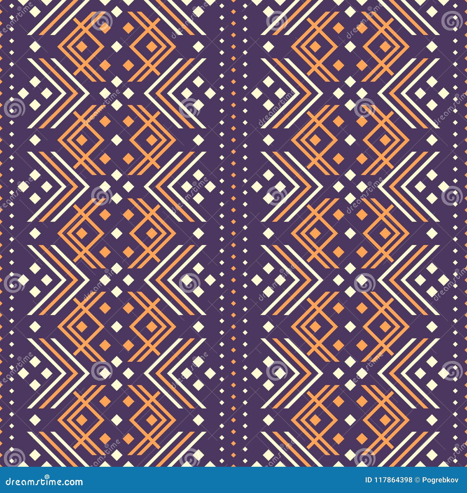 Seamless Folk Pattern of V Shaped Elements and Square Dots Stock Vector ...
