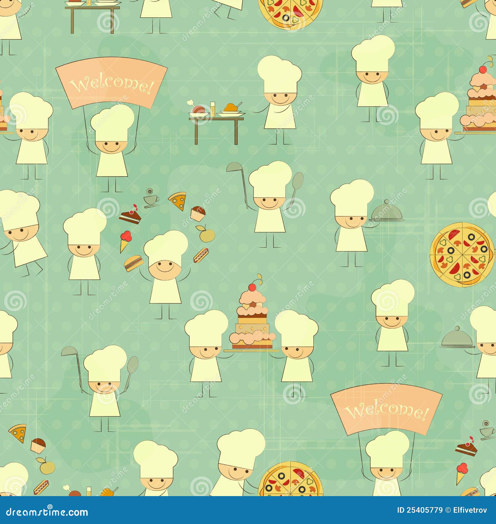 Seamless Food Background with Fun Chefs Stock Vector - Illustration of ...