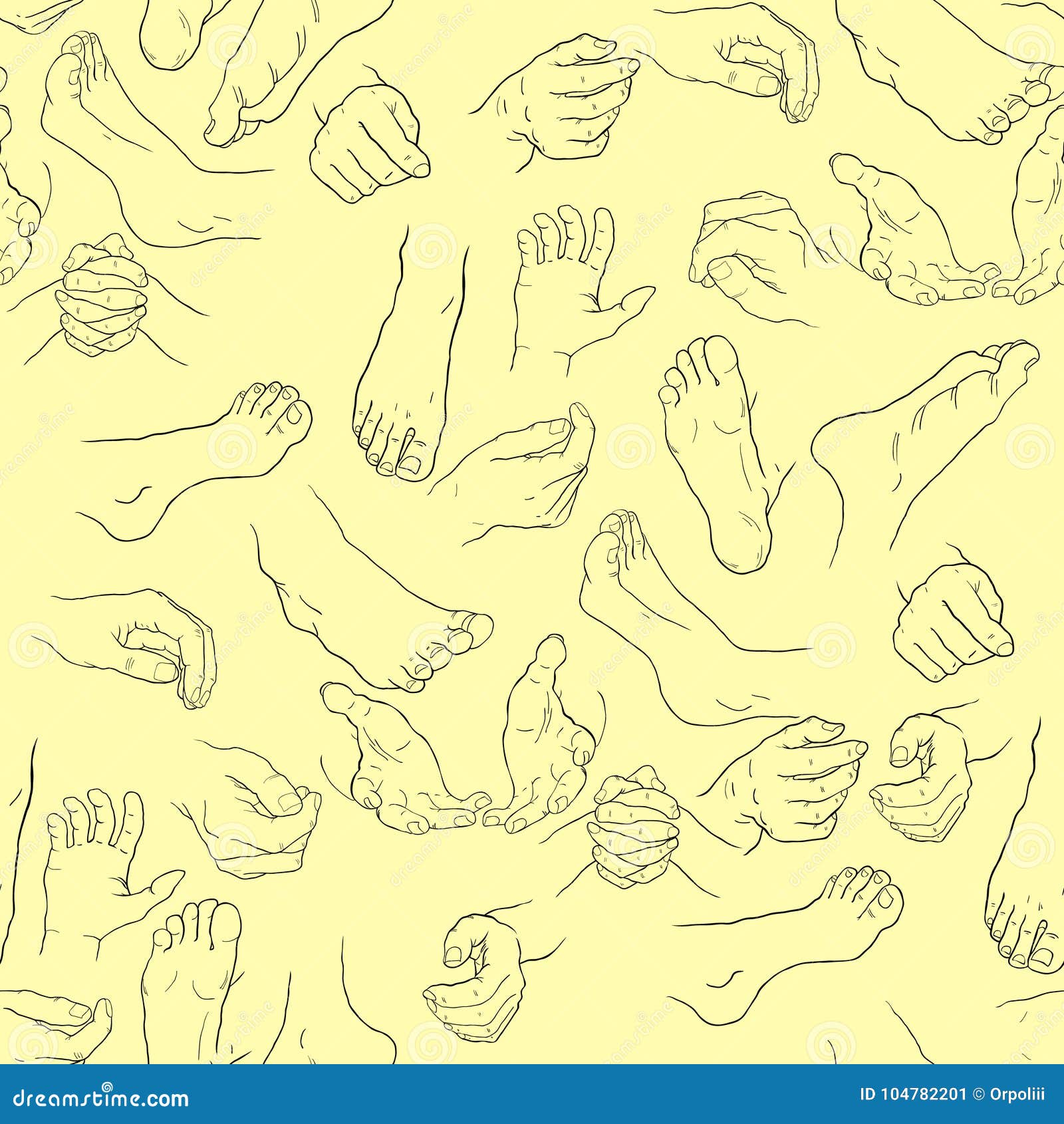 Seamless Foot Pattern and Hand in Different Positions. Vector Il Stock ...