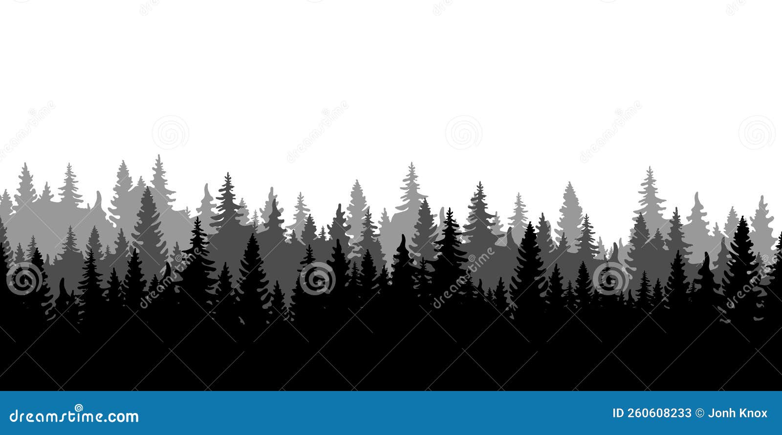 Seamless Forest on Mountains. Pines Forest Panorama Pattern. Vector ...