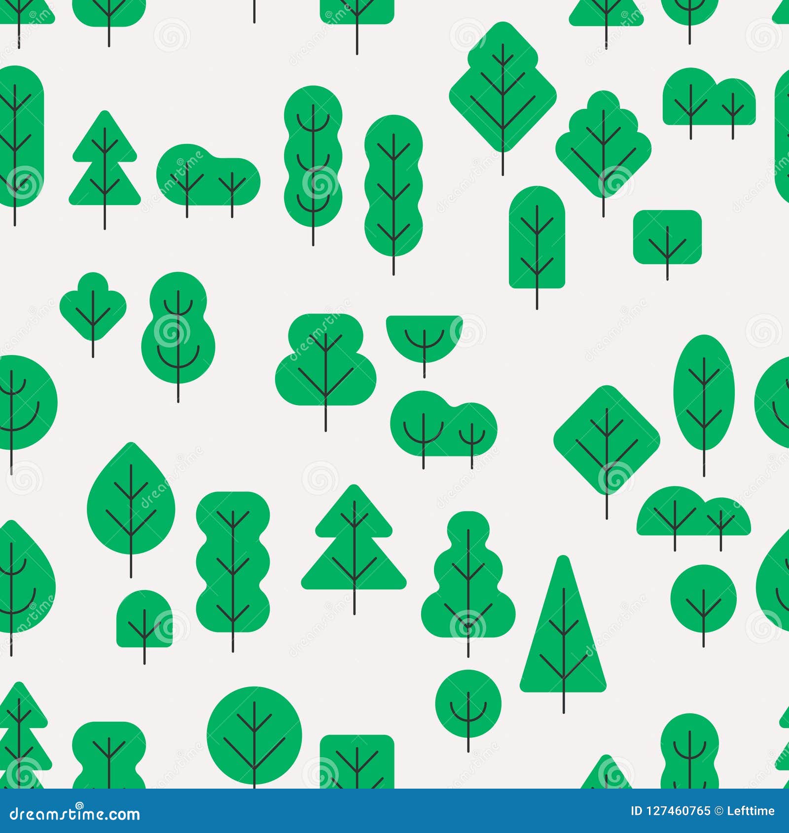Seamless Forest Pattern with Different Shapes Trees Flat Style on White ...