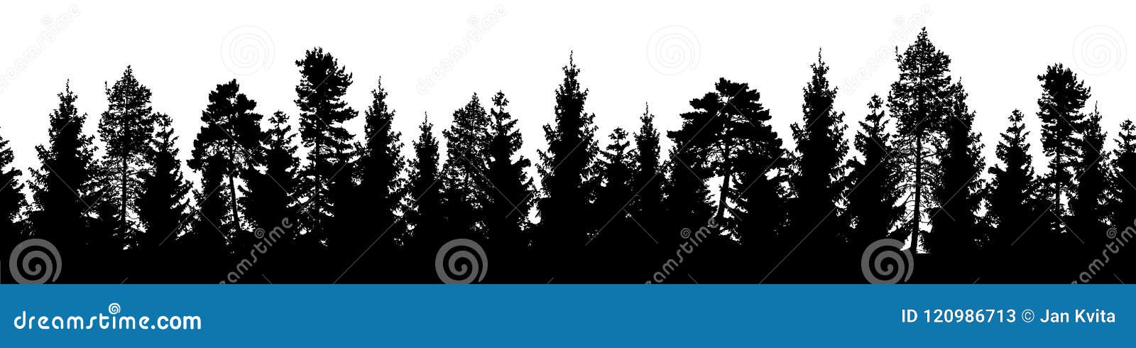 Seamless Forest Vector Landscape with Coniferous Trees in Black Stock ...
