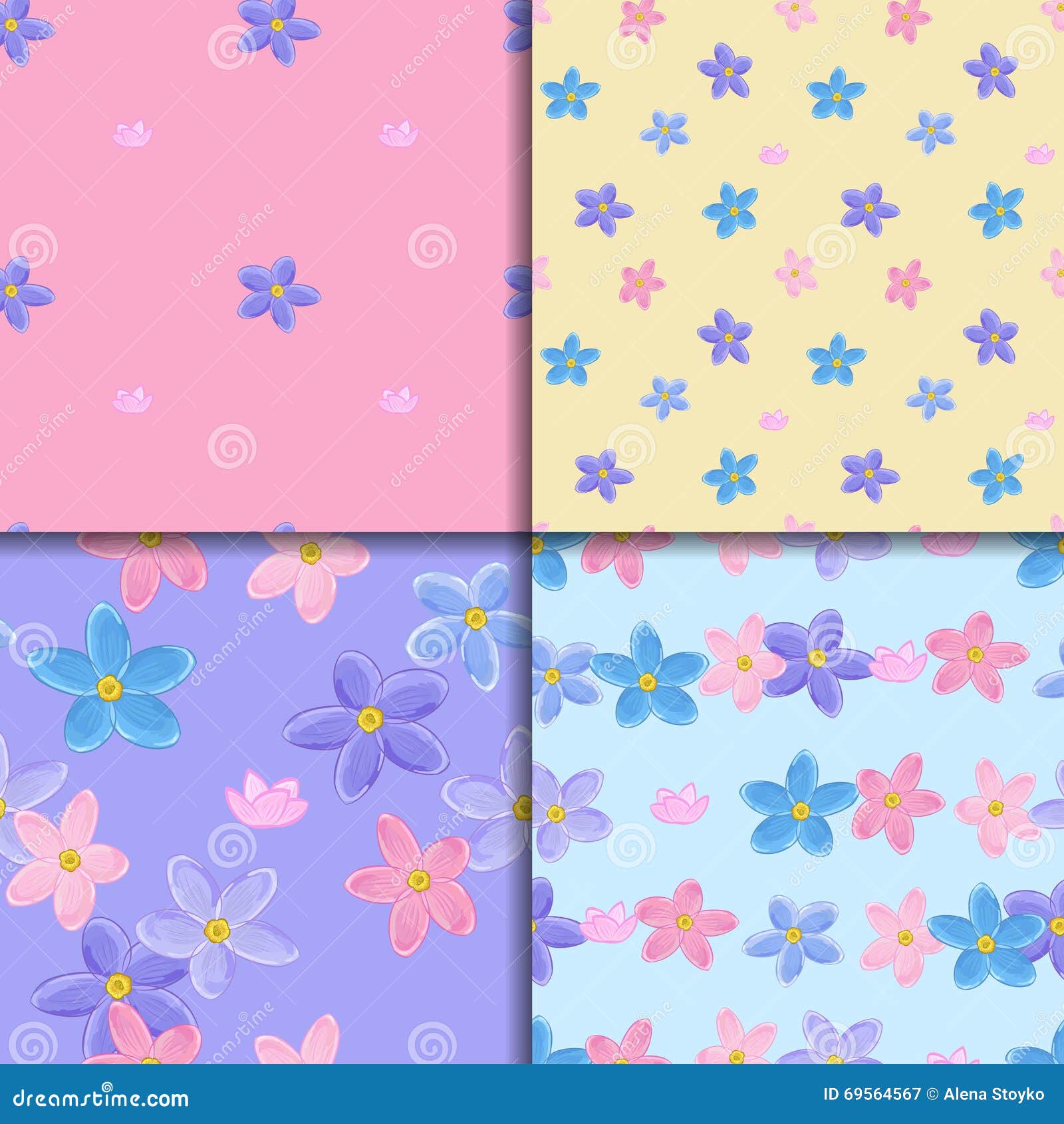 Seamless Forget-me-not Pattern Set Stock Vector - Illustration of ...