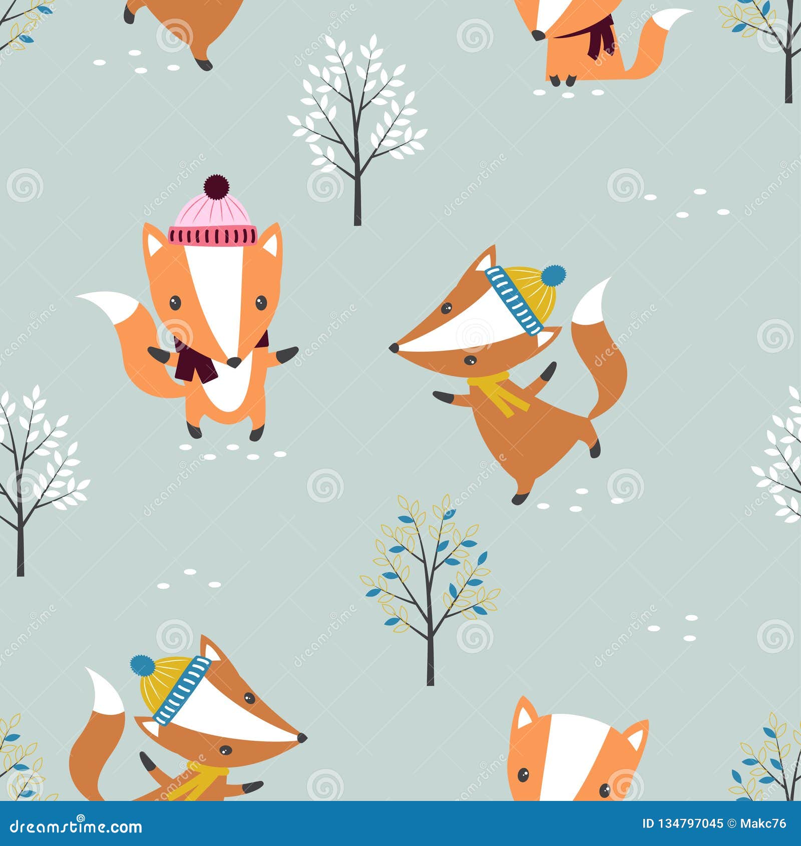 Seamless fox pattern stock vector. Illustration of nature - 134797045