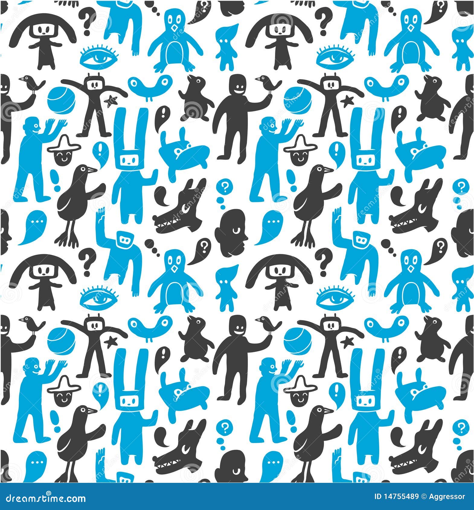 Seamless Funny Doodles Pattern Stock Vector - Illustration of faces ...