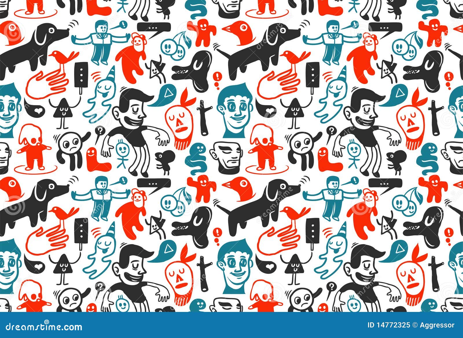 Seamless Funny Doodles Pattern Stock Vector - Illustration of humor ...