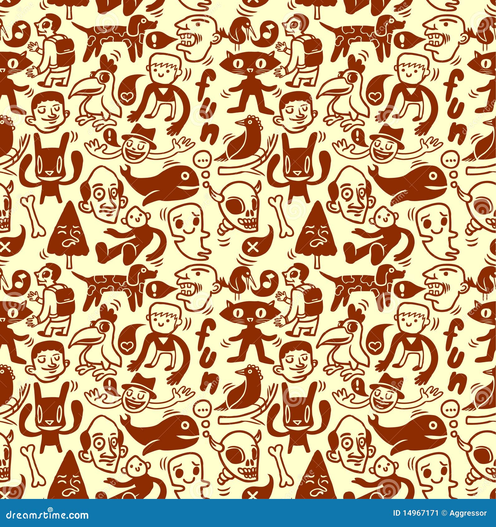 Seamless Funny Doodles Pattern Stock Vector - Illustration of funny ...