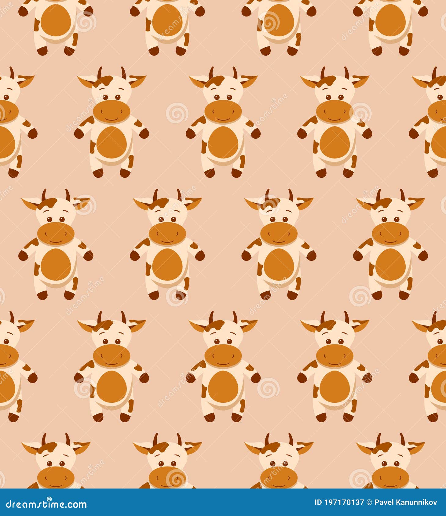 Seamless Funny Pattern with Doodle Cartoon Cow Stock Illustration ...