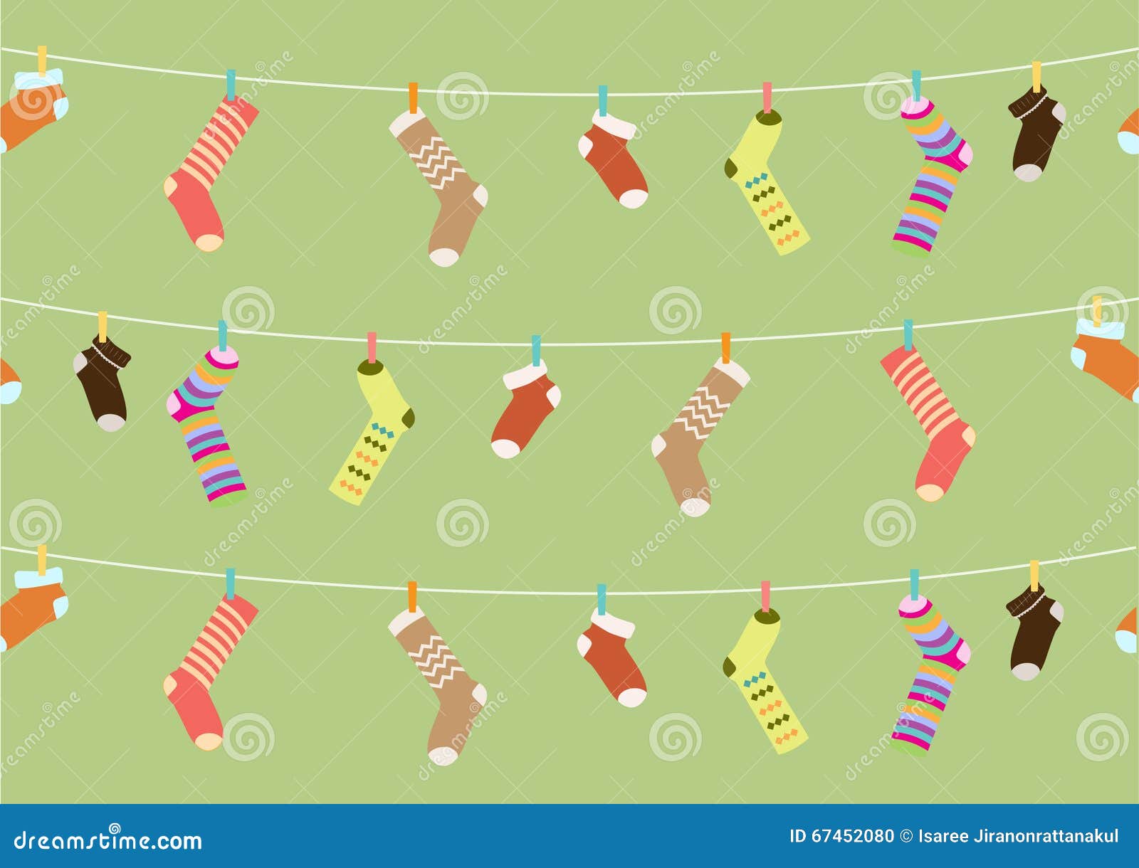 Seamless of Funny Socks on Green Backgrounds,Vector Illustrations Stock ...