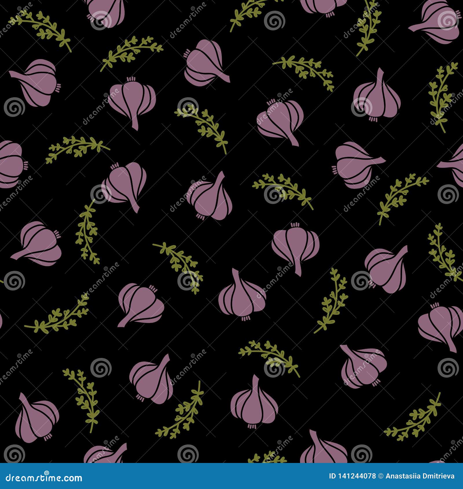 Seamless Garlic Pattern Dark Background Stock Vector - Illustration of ...