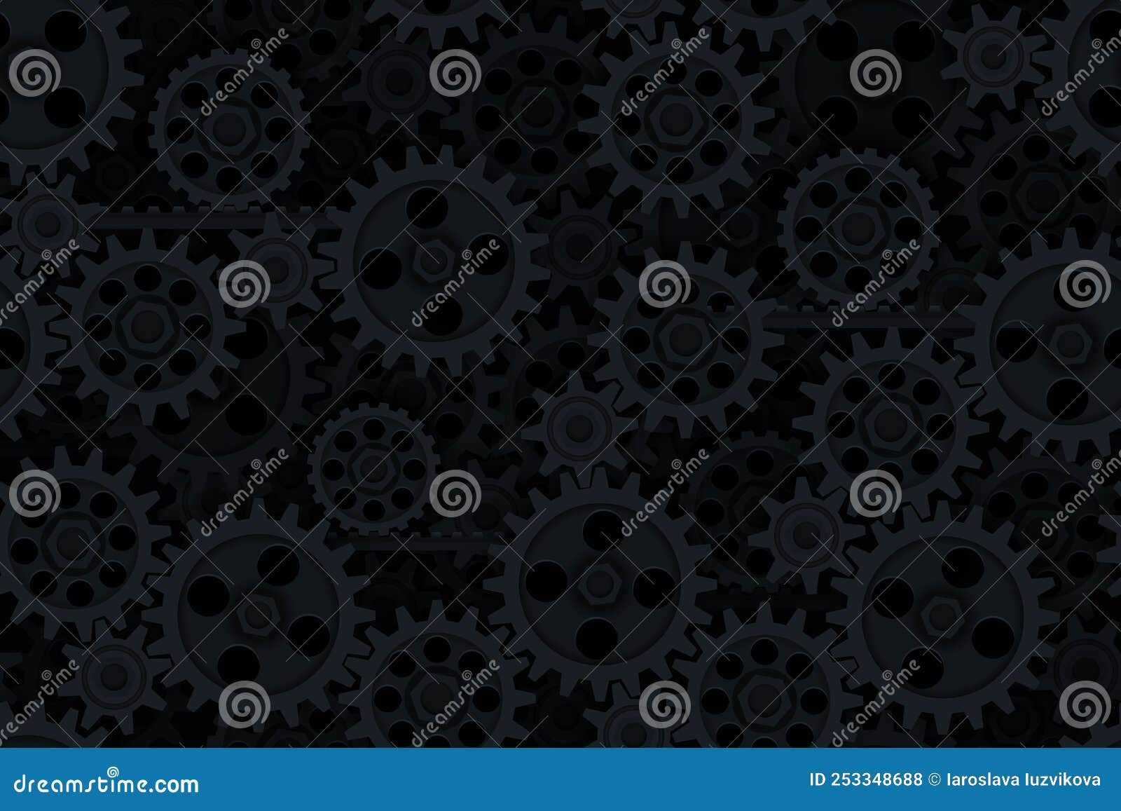 Seamless Gears Pattern Black Tech Background. Industrial Mechanics ...