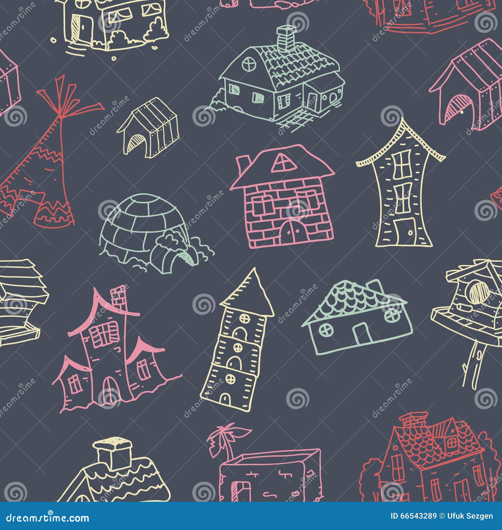 Seamless Geometric Abstract Houses Pattern Stock Illustration ...