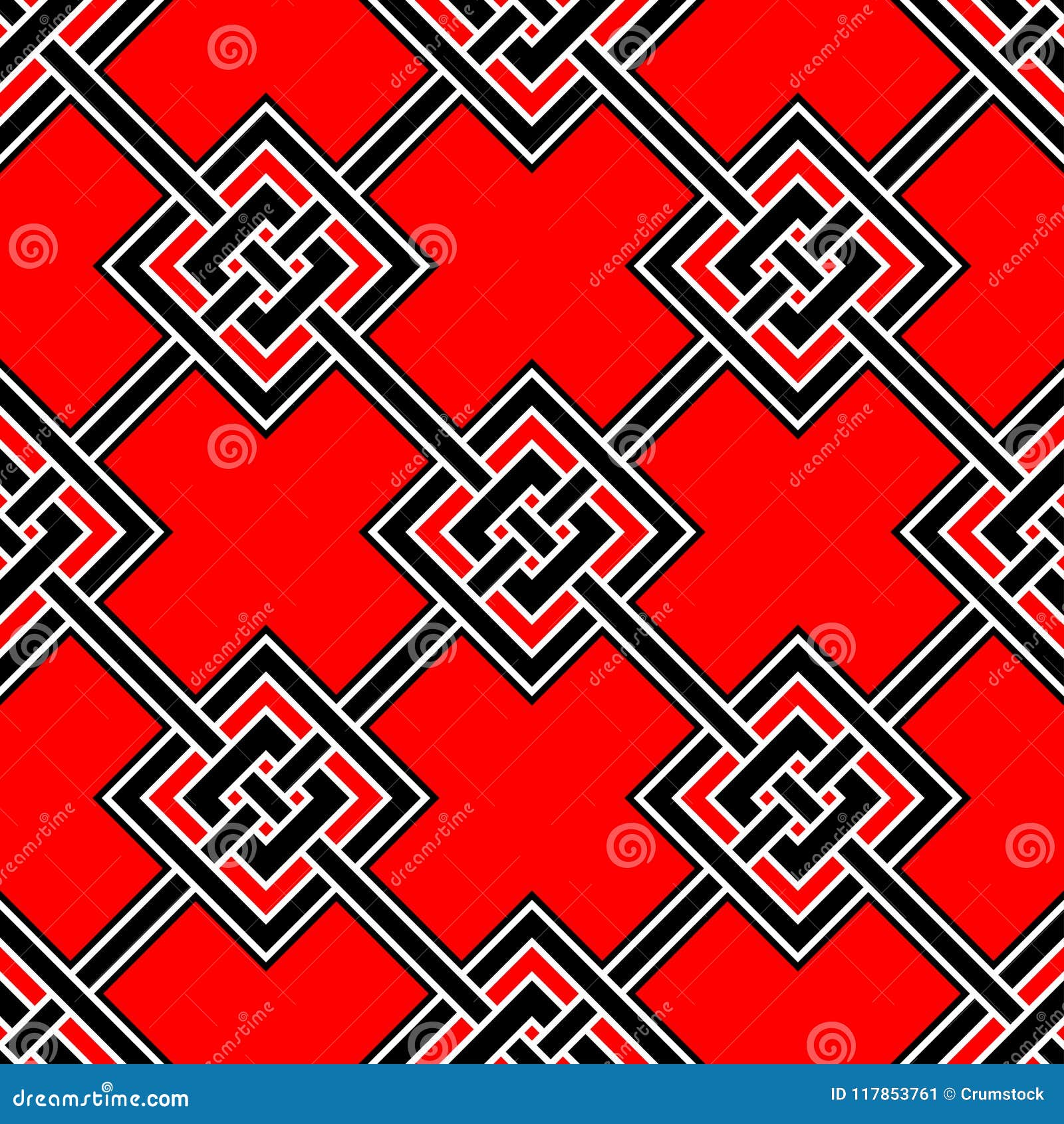 Seamless Geometric Black Background. with Red and White Elements Stock ...