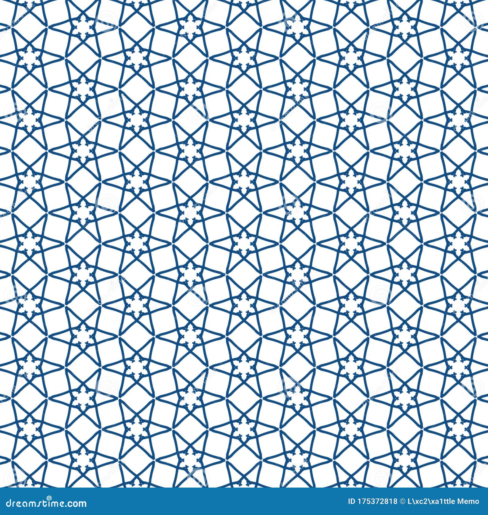 Seamless Geometric Blue Star Pattern in Classic Style. Repeating Linear ...