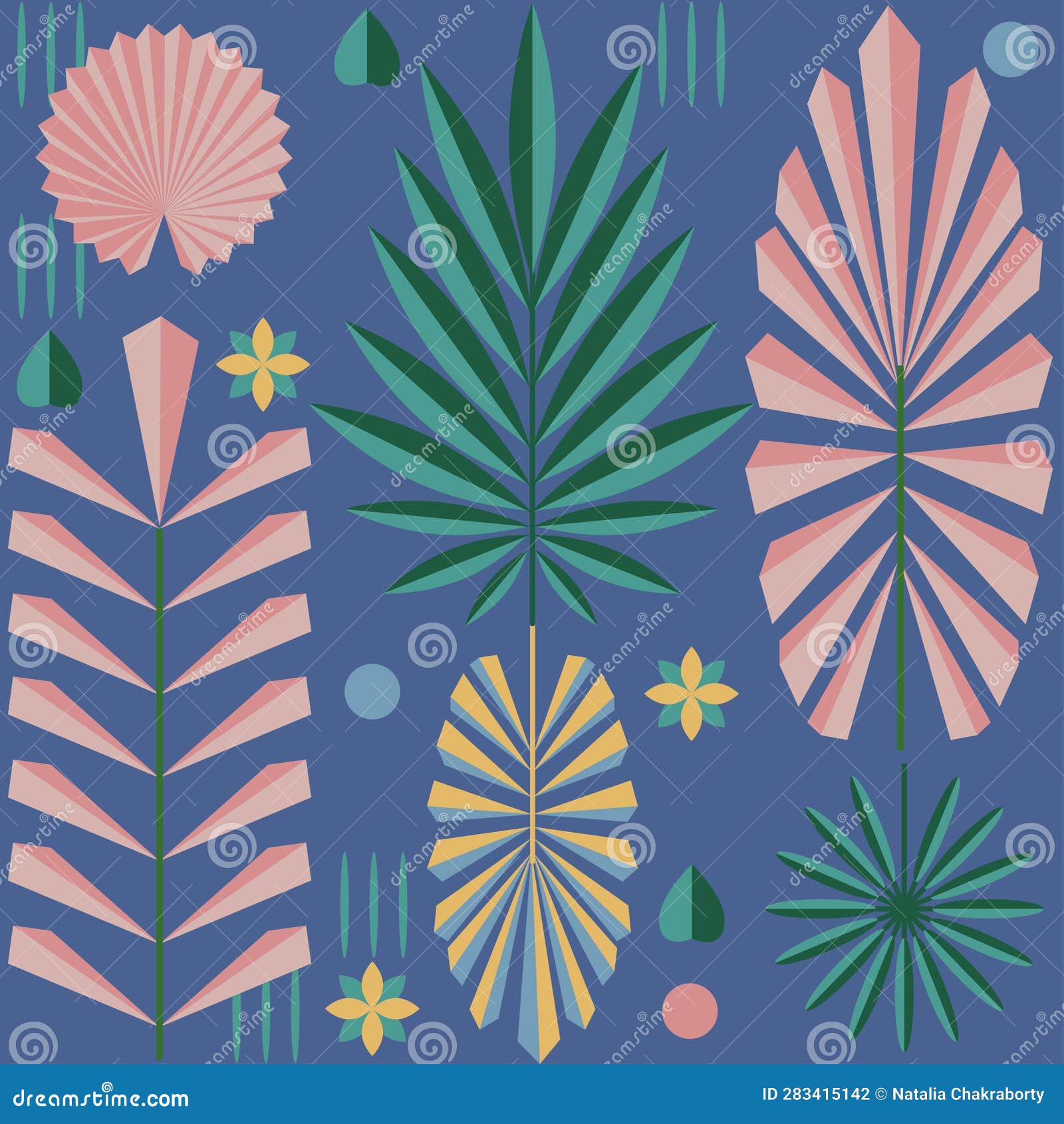 Seamless Geometric Bold Tropical Floral Pattern with Palm Leaves Stock ...