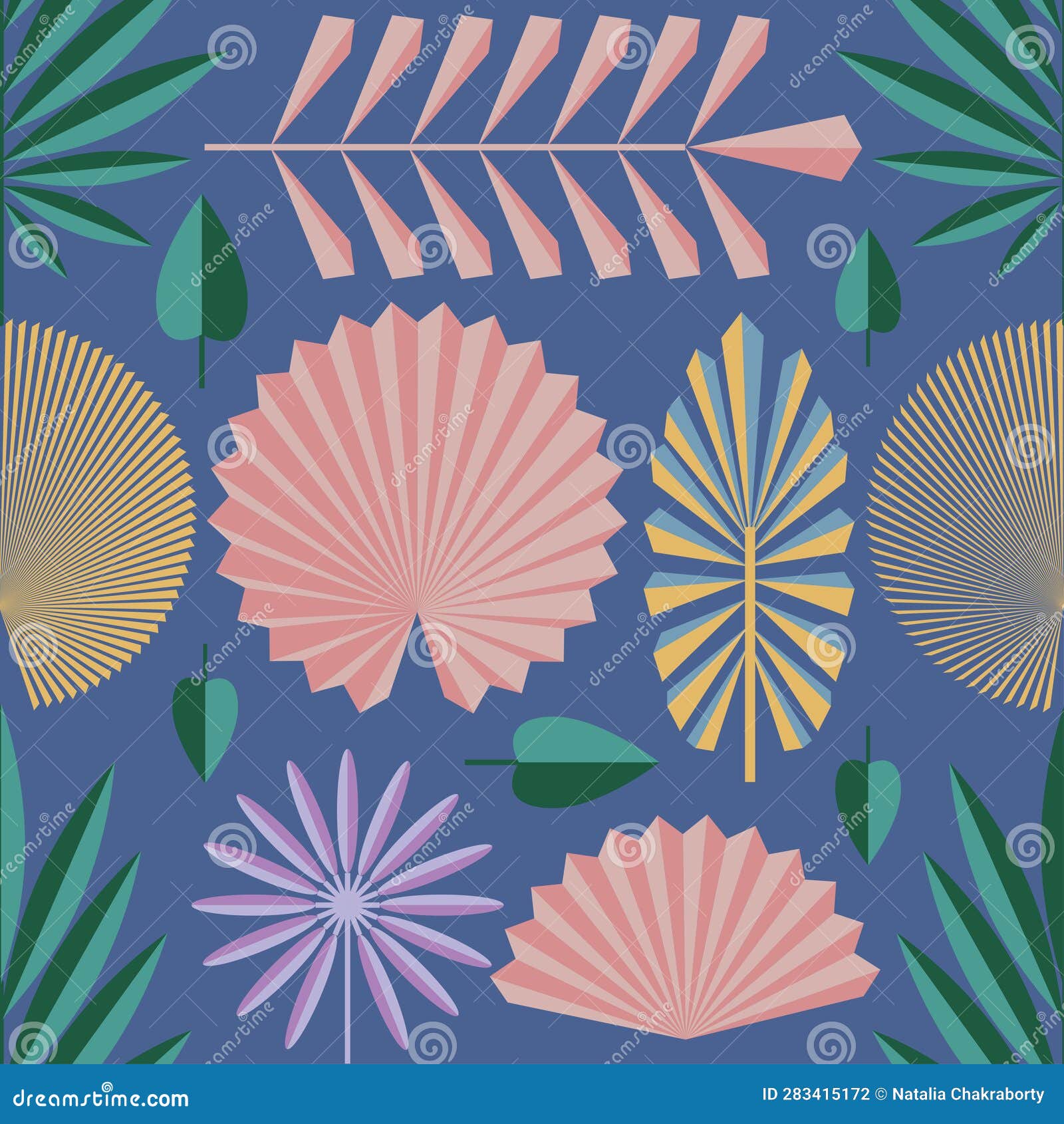 Seamless Geometric Bold Tropical Floral Pattern with Palm Leaves Stock ...