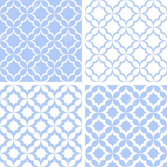 Seamless Geometric Checked Light Blue Patterns Set Stock Illustration ...