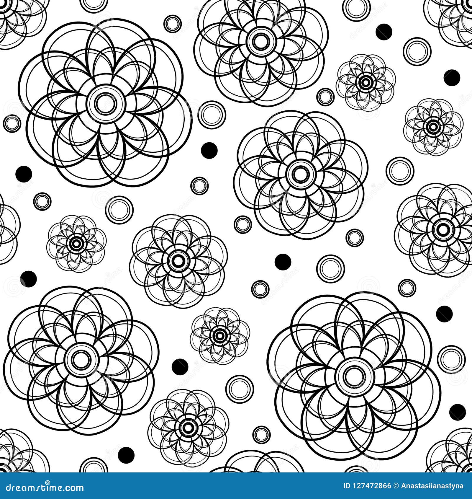 Seamless Geometric Circle Floral Black and White Pattern Stock Vector ...