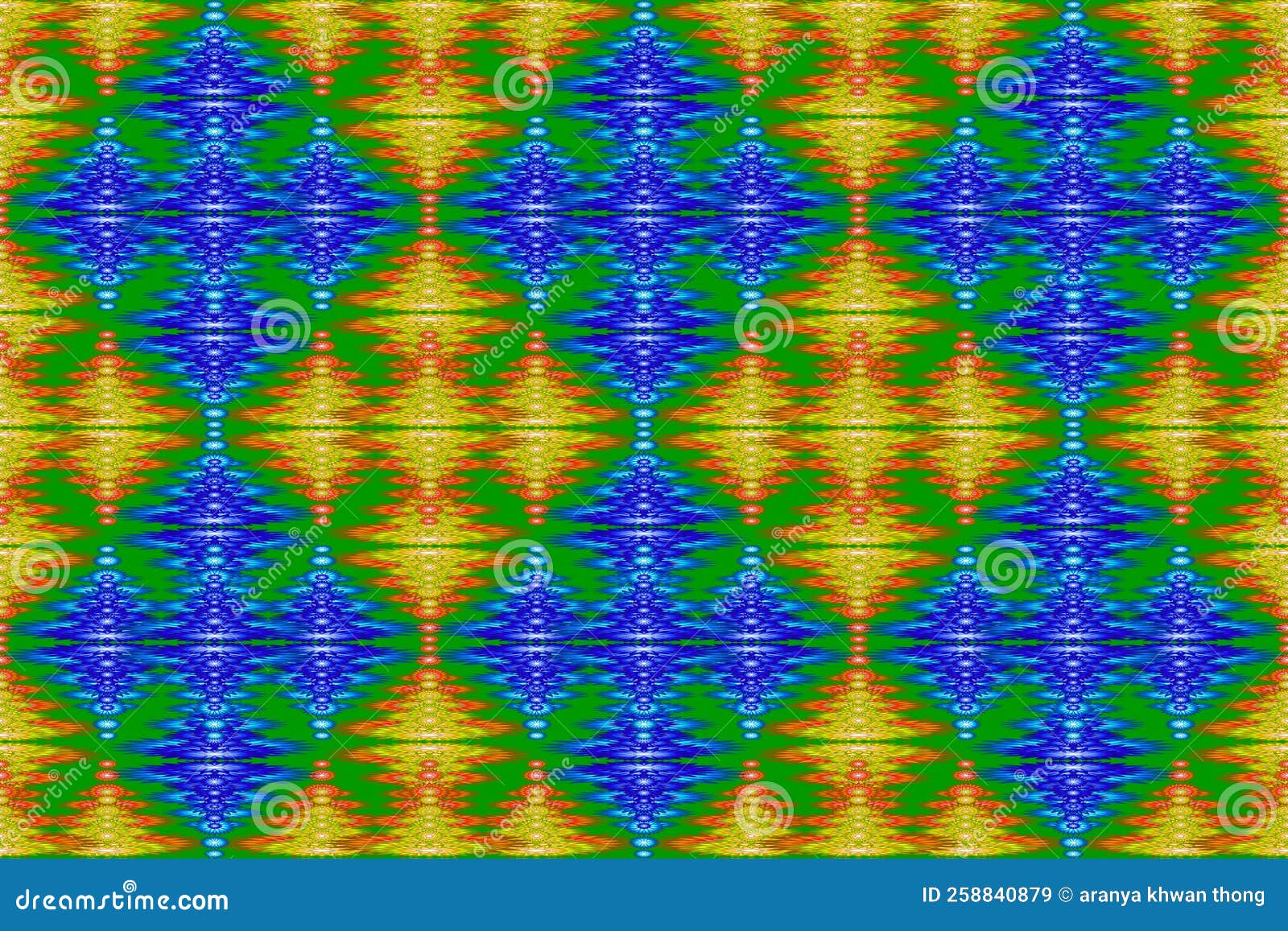 Seamless Geometric Ethnic Fabric Pattern, Blue Yellow Gold Floral ...