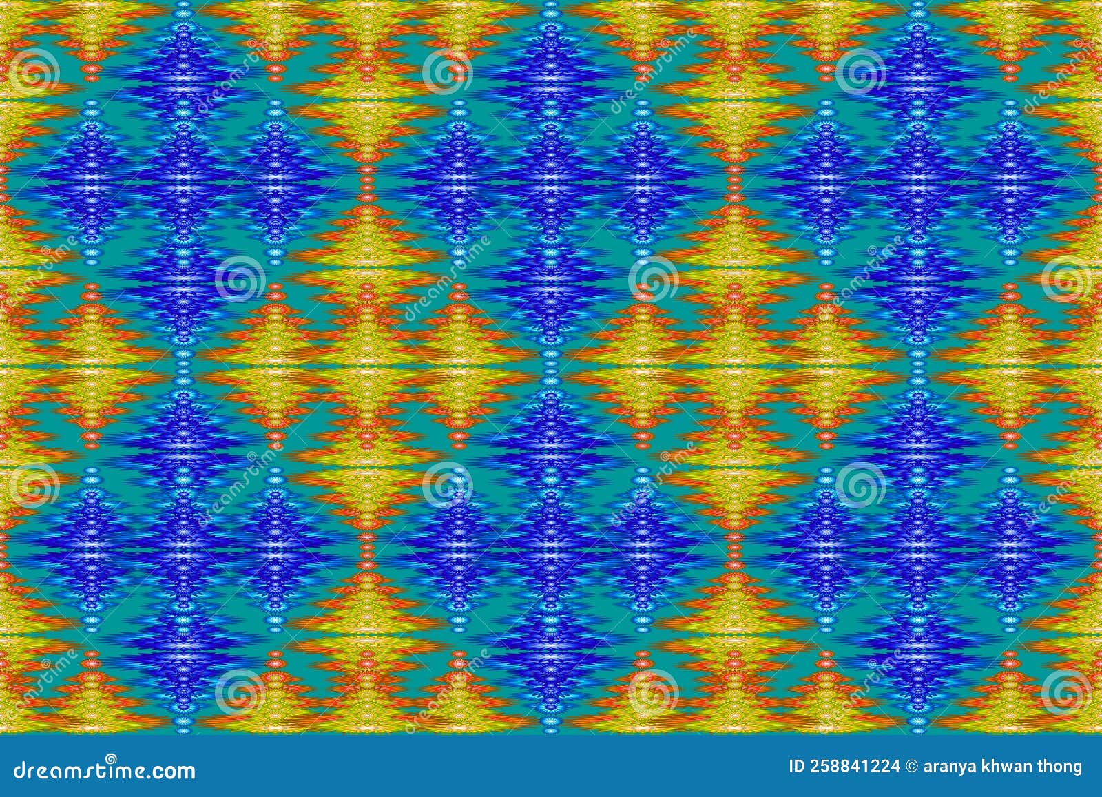 Seamless Geometric Ethnic Fabric Pattern, Blue Yellow Gold Floral ...